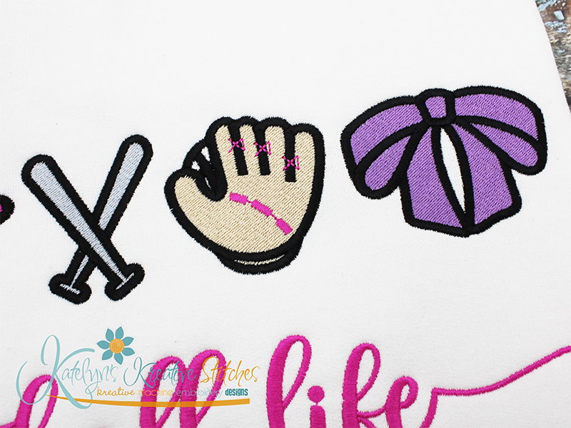 Softball Life Icon Embroidery - Filled and Outline Versions