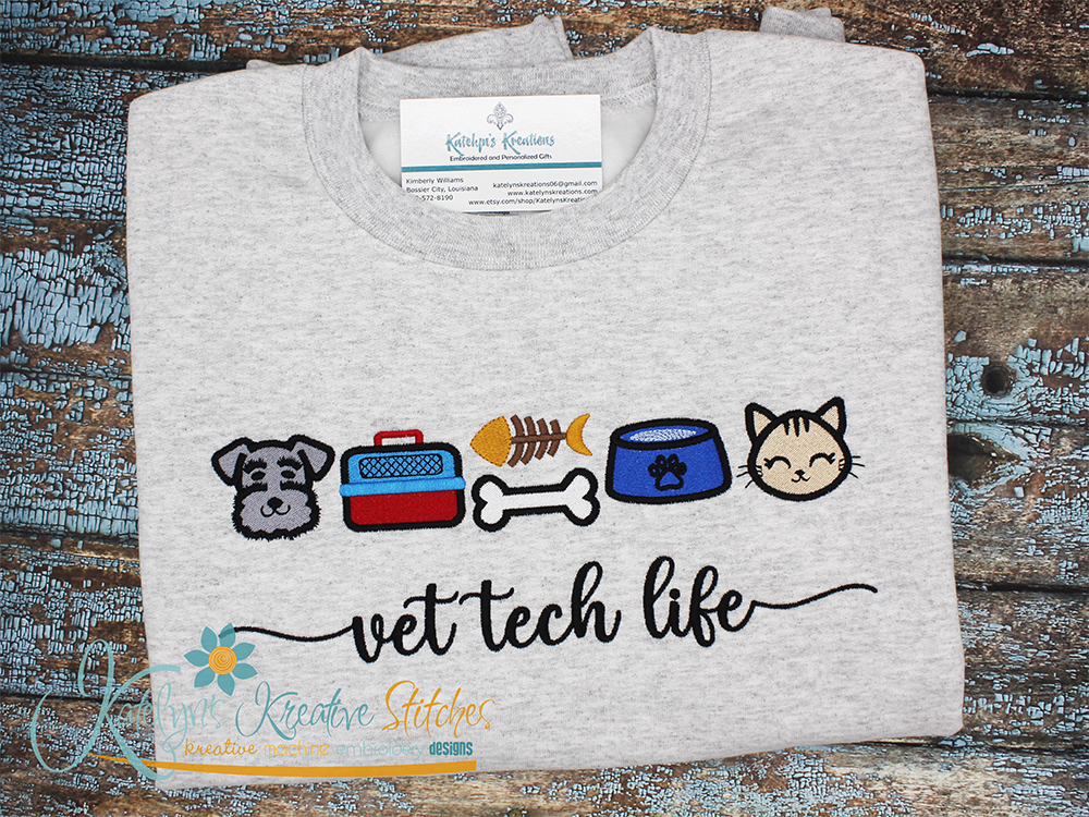 Vet Tech Life Icon Embroidery - Filled and Outline Versions
