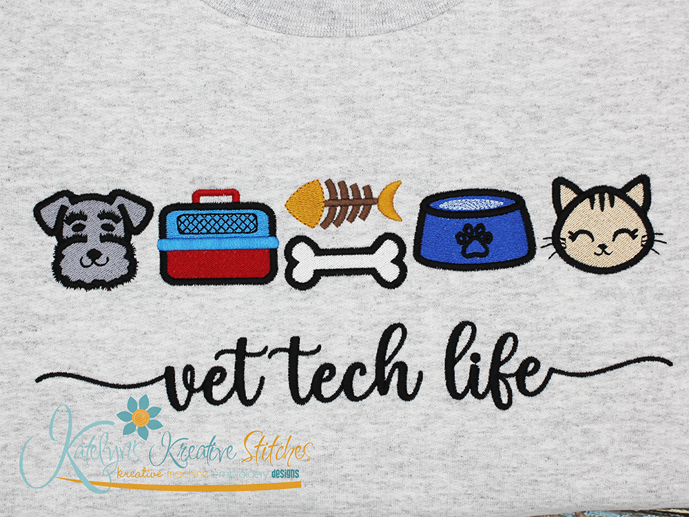 Vet Tech Life Icon Embroidery - Filled and Outline Versions
